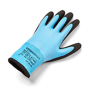 Amazon Basics 15 gauge polyester nitrile fully coated, sandy nitrile palm coated outer Size 9,L, 2-pair, Blue