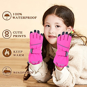 BAVST Kids Winter Glove Boys Girls Snow Ski Waterproof Gloves for Teens Fleece Lining Warm Mittens Outdoor (Rose, 7-10T)