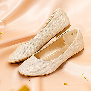 Dream Pairs Girls Mary Jane Ballerina Flat Shoes, Gold/Glitter - 2 Little Kid (Muy-Shine)