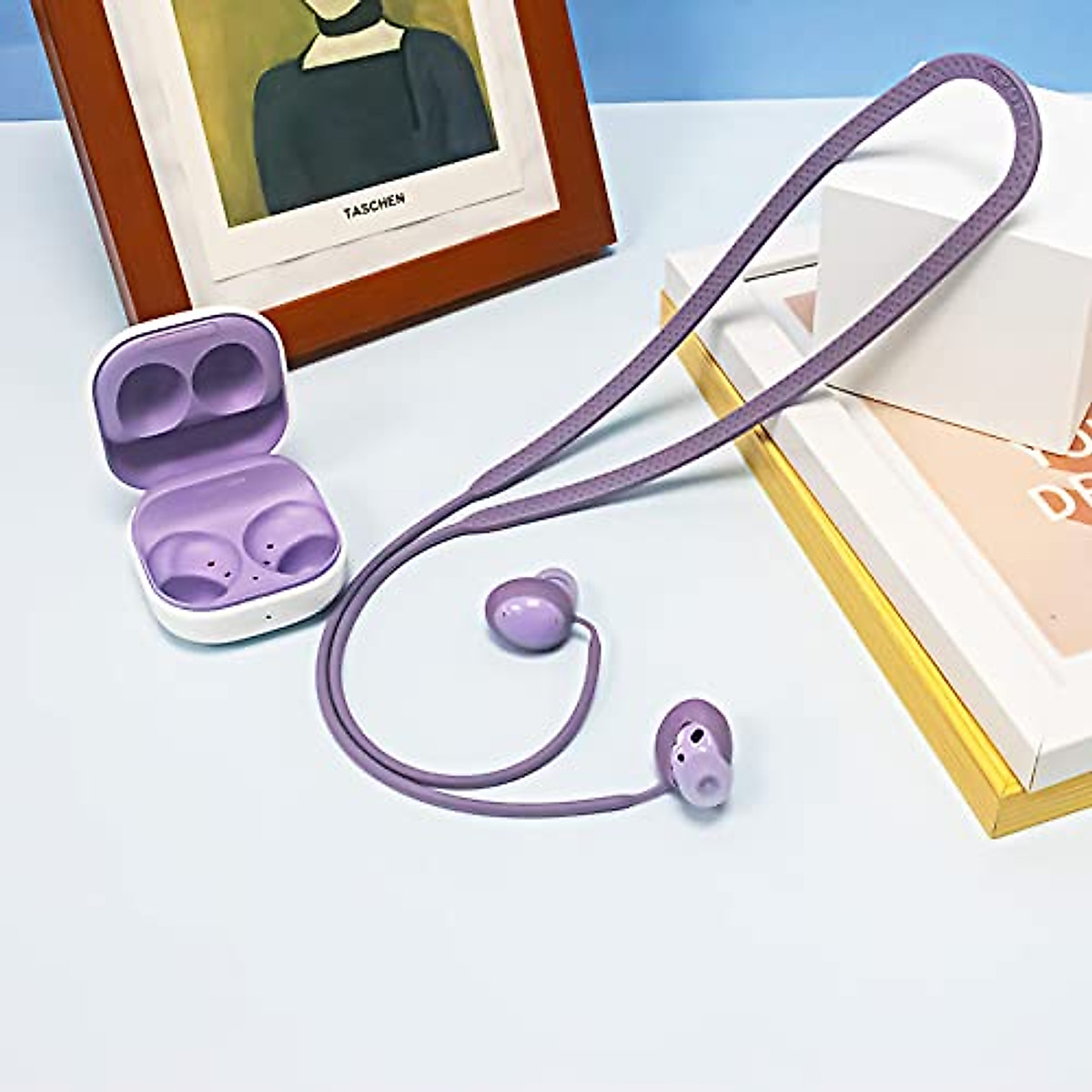 QYTOJQX Galaxy Buds 2 Strap String Lanyard Anti-Lost Leash Sports Neck Rope Cord, Soft Silicone Special Anti-Slip Texture Design Wireless Earphone, Compatible with Samsung Galaxy Buds 2 (Lilac)