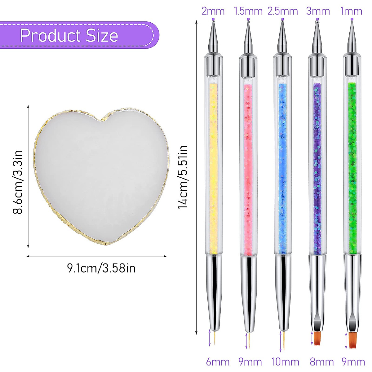 Sibba Nail Art Palette with 5 Nail Brushes Sets Resin Nail Mixing Palette Polish Color Mixing Plate Golden Edge Nail Holder Display Board Cosmetic Mixing Tools