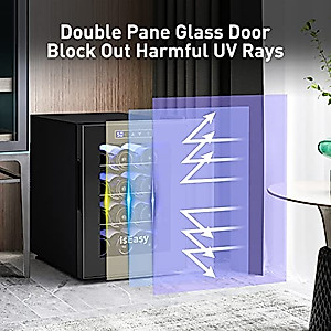 IsEasy Wine Cooler Refrigerator 12 Bottle Mini Wine Fridge Freestanding For Red, White, Champagne Wine Cellar with 46F-66F Digital Temperature Control, Double-Layer Tempered Glass Door