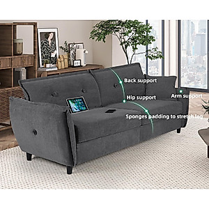 STHOUYN 85” 3 Seat Grey Couch with 2 USB, Modern Comfy Couch Sofa, Large Couches Sofas for Living Room Office, Deep Seat & Low Profile, Chenille Sofa (Grey)