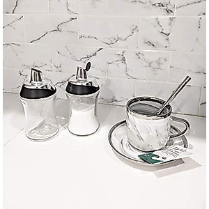 J&M Design Sugar Dispenser Shaker w/Pour Spout For Coffee Bar Accessories, Tea Organizer Station Essentials, Coffee Gifts & Kitchen Baking w/Easy Spoon Pouring Lid - 7.5oz Glass Jar Container Bowl