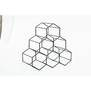 Asian Home Geometric Hexagon 6 Bottle Desktop Wine Rack Freestanding Countertop Bottle Holder for Wine Storage, Metal, Black