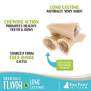 Raw Paws Filled Cow Femurs for Dogs - Peanut Butter Flavor, 3-4", 6-ct - Peanut Butter Filled Bones for Dogs - Filled Dog Bones for Large Dogs - Stuffed Dog Bones - Stuffed Bones for Dogs