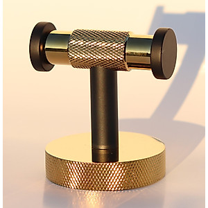 SENMY Designer Luxury Shiny Gold Knurled Matte Black PVD Finish, Solid Brass Construction, Double Towel Hook, Rustproof, Heavy Duty Door Hanger Robe Closet Corrosion-Proof Wall Mount Bathroom Kitchen