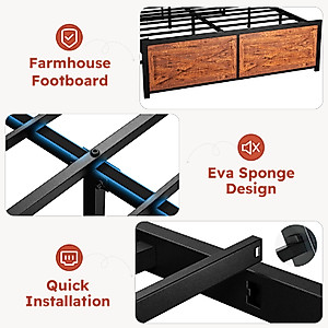 Kiivakii King Size Bed Frame with 12 Storage Drawers, LED Headboard with Charging Station, Metal Platform Bed Frames, No Box Spring Needed, Noise Free, Stable and Solid, Brown