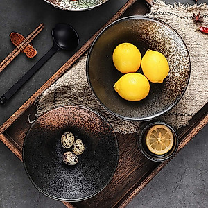 MULAPOH 7 Inch Porcelain Soup Bowls, 24 Ounces Japanese Ramen Noodle Bowl set of 2 for Pho, Udon, Soba and Wonton (White Pattern)