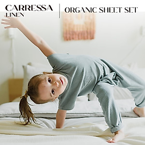 Carressa Linen 100% Organic Cotton Sheet Set King Size - 4 Piece Organic Sheets for King Bed, Soft, Crisp, Cooling Sateen Weave, Breathable Hotel Quality 16" Deep Pocket Bedsheet Set (Taupe)