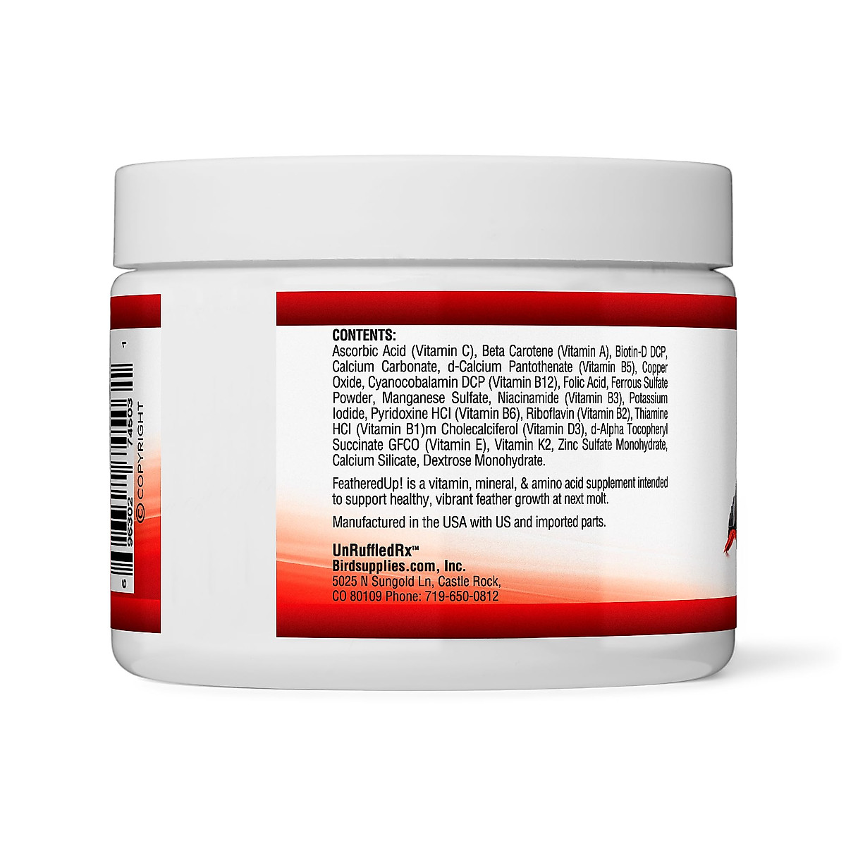 UnRuffledRx FeatherUp! Bird Vitamins with Biotin for Beautiful Plumage - Feather Growth Supplements for Parrots - 90 gm - 240 Servings