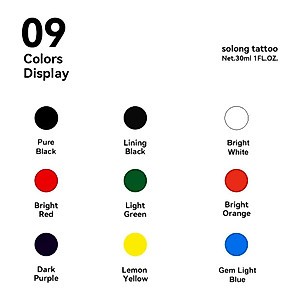 9PCS Tattoo Ink Color Set, 1oz (30ml) Tattoo Supply USA Pigment Kit Solong Tattoo Ink Set TI302S-30-9