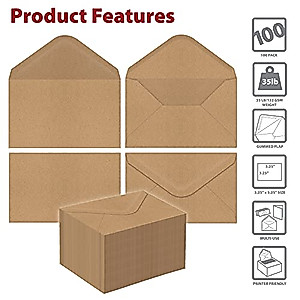 Kraft Mini Envelopes, 100-Pack, Strong 35 lb. Paper, Pointed Flap, Use with Gift Cards, Cash, RSVP Cards, Business Cards, Fits up to 3 x 5 Cards (Actual Size 3.25" x 5.25")