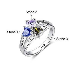 Personalized Mothers Rings with 3 Simulated Birthstones Custom Name Rings for Women 925 Sterling Silver Engraved Promise Rings for Her Grandma Mothers Day Birthday Gifts (#8)