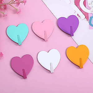 Dimeho 6 Pcs Heart Shaped Wall Hook Decorative Adhesive Hanging Hooks Stainless Steel Sticky Hangers Heavy Duty Cute Hooks for Bathroom Towel Home Keys Kitchen Office Classroom