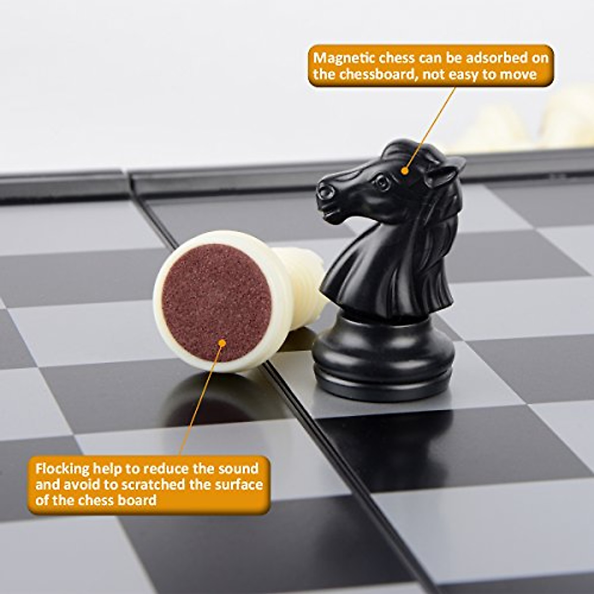 Chess / Checkers / Backgammon 3 in 1 Set, Hoshin Portable Folding Travel Magnetic Chess Board for Kids, 9.8 x 9.8 x 0.8 Inch