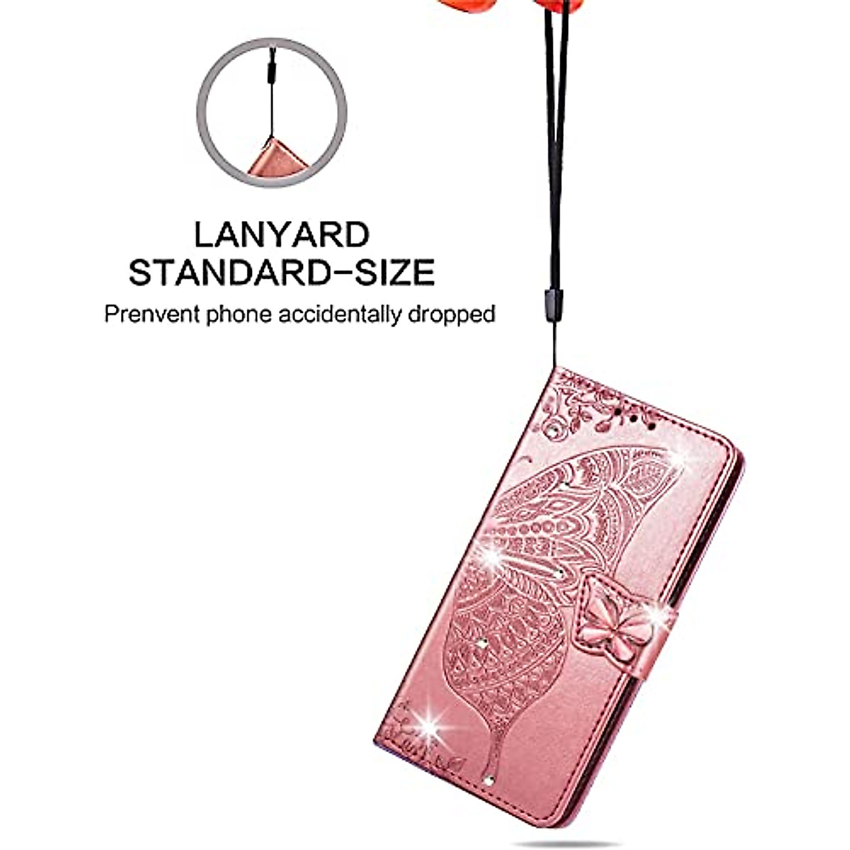 Ysnzaq Samsung Galaxy Z Fold3 5G Wallet Phone Case,3D Butterfly Embossed PU Leather Magnetic Clasp Case with Credit Card Slots Holder Cover for Samsung Galaxy Z Fold3 5G Rhinestone Rose Gold