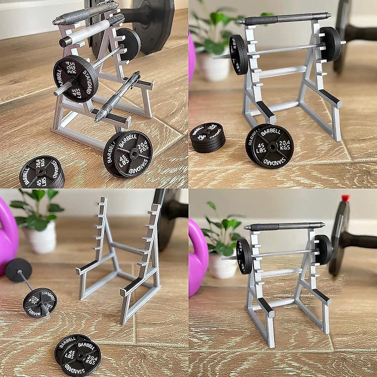 Pen Holder for Desk, 2023 New Squats Rack Pencil Holder, Funny mini Barbell Rack Display Holder, Gym Theme Pen Organizer for Pen Storage (Pen Holder + Barbell)