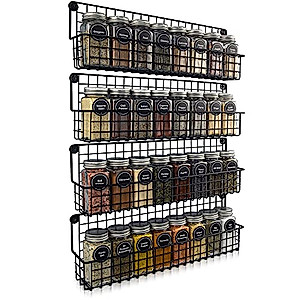 ZICOTO Farmhouse Style Hanging Spice Racks For Wall Mount - Easy To Install Set of 4 Space Saving Racks - The Ideal Seasoning Organizer For Your Kitchen