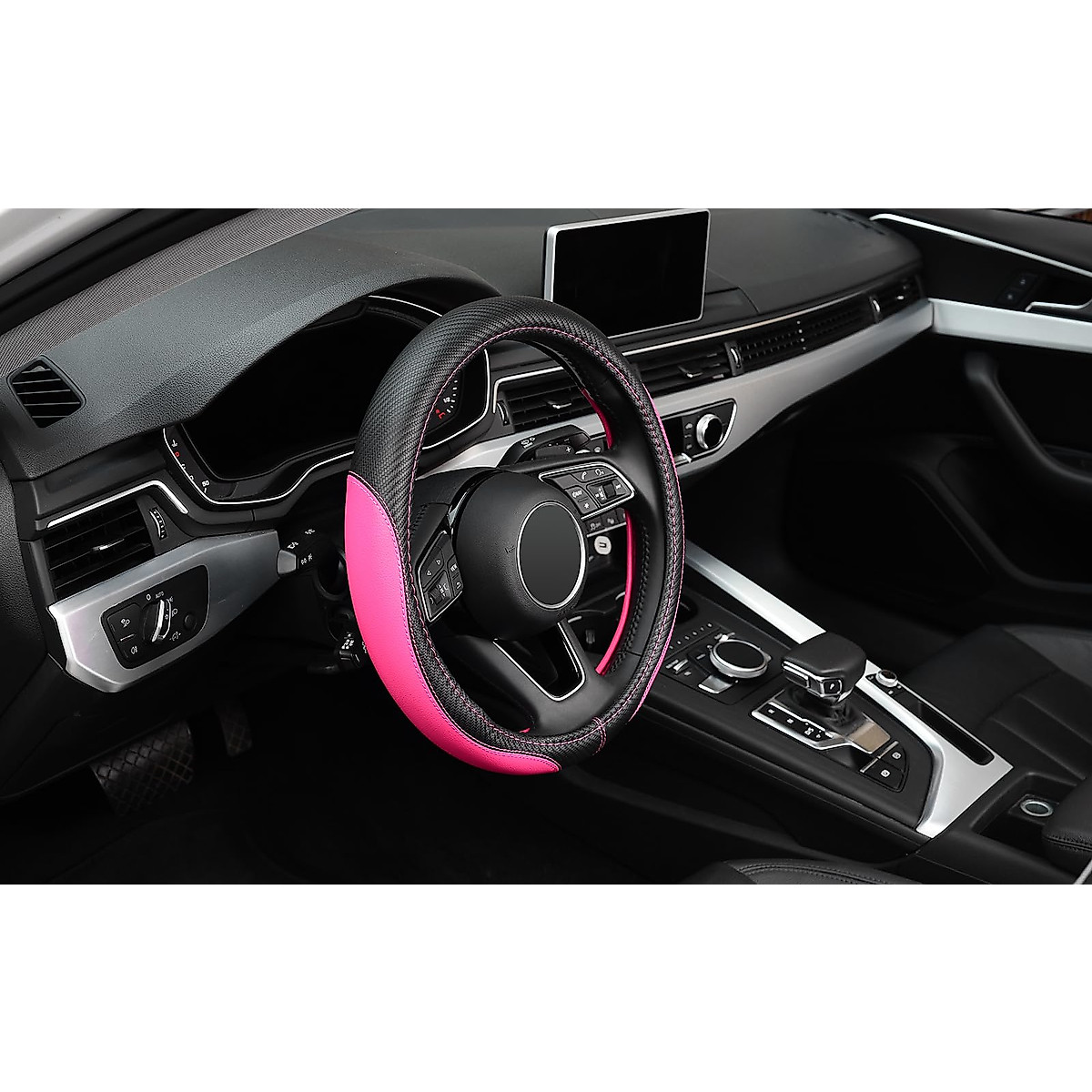 LABBYWAY Microfiber Leather Auto Car Steering Wheel Cover, Universal Fit 15 Inch Anti-Slip Wheel Protector, Pink