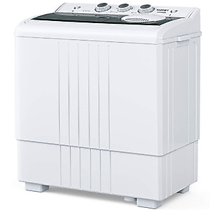 KUPPET Compact Twin Tub Portable Mini Washing Machine 21lbs Capacity, Washer(14.4lbs)&Spiner(6.6lbs)/Built-in Drain Pump/Semi-Automatic, White&Gray