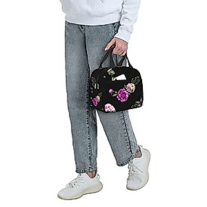 Reusable Lunch Tote Bag Watercolor Purple Floral Roses Insulated Lunch Bag Durable Cooler Lunch Box
