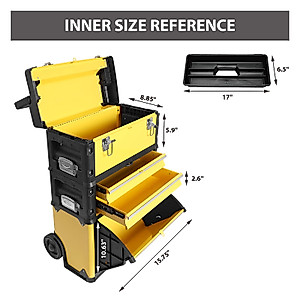 BIG RED Stackable Rolling Tool Box Portable Metal Toolbox Organizer with Wheels and 2 Drawers Separate Rolling Upright Trolley Tool Chest for Garage or Workshop,Yellow,ATRJF-C305ABDY
