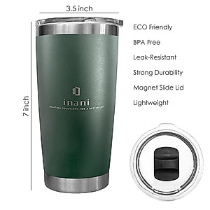 inani 20oz Stainless Steel Tumbler, Insulated Travel Coffee Cup, Leak-Resistant, Spill-Proof Lid, Dishwasher Safe, BPA-Free, Double-Wall Insulated Premium Travel Mug For Hot Or Iced Coffee, Moss Green