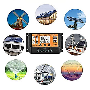 20A Solar Charge Controller, Solar Panel Charge Controller Intelligent Regulator with Dual USB Port 12V/24V,PWM Auto Paremeter Adjustable LCD Display Orange