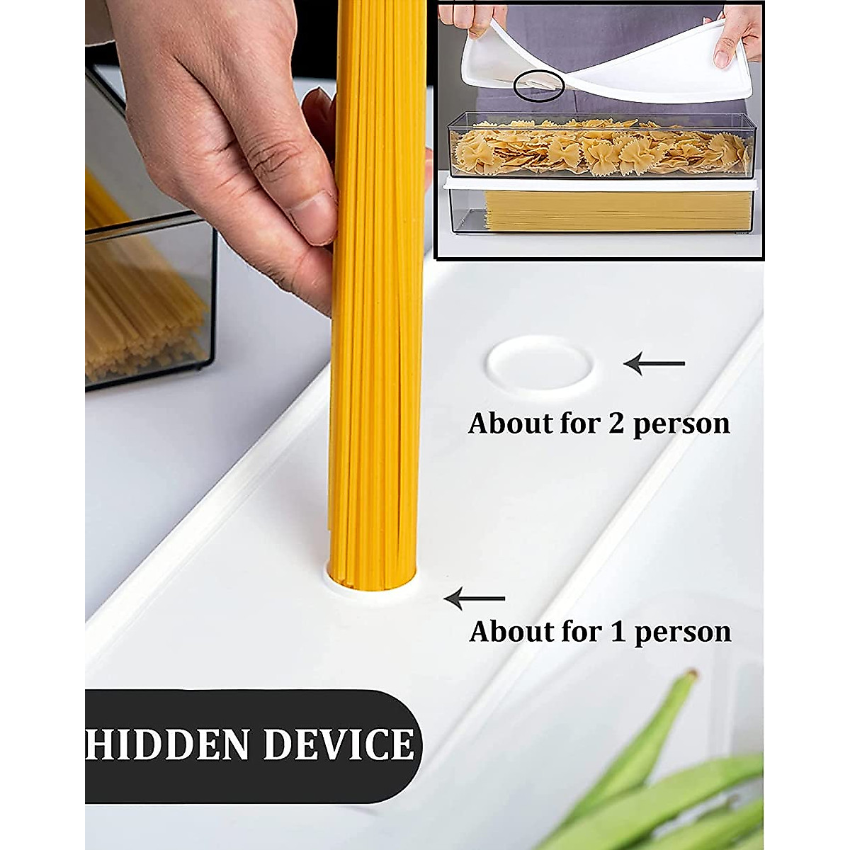 qiuqiu Set of 3 Durable Airtight Pasta Storage Box Spaghetti Jar with Lids Rectangular Stackable Pasta Containers for Pantry Fridge Kitchen Cupboards