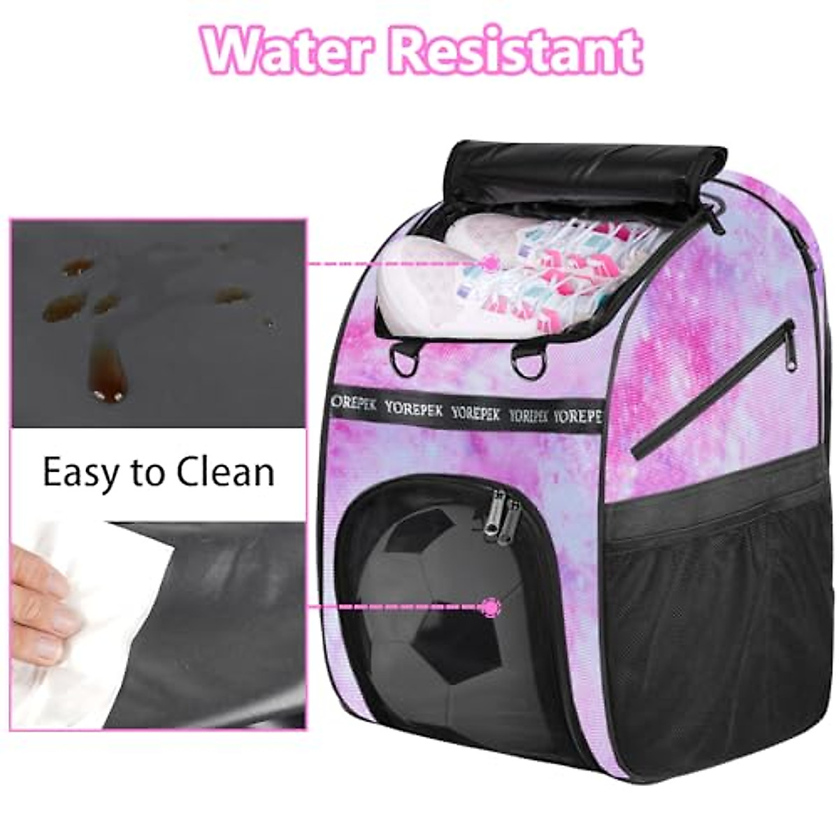 YOREPEK Soccer Bag, Soccer Backpack with Ball Compartment for Men and Women Fit Basketball Volleyball, Large Capacity Sports Equipment Bags Gift to Gym Outdoor Camping, Pink