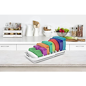 EVERIE Extendable Food Container Lid Organizer Compatible with 12'' Deep Cabinets, 13.4" - 20.5" Adjustable Length, GS01-SS
