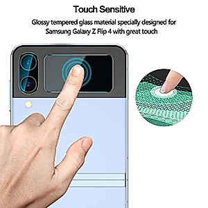 YWXTW for 2 Pack Samsung Galaxy Z Flip 4 Front Screen Protector and 2 Pack Camera Lens Protector, HD Clear Anti-Scratch Tempered Glass Camera Screen Protector [Does not Affect Night Shots]