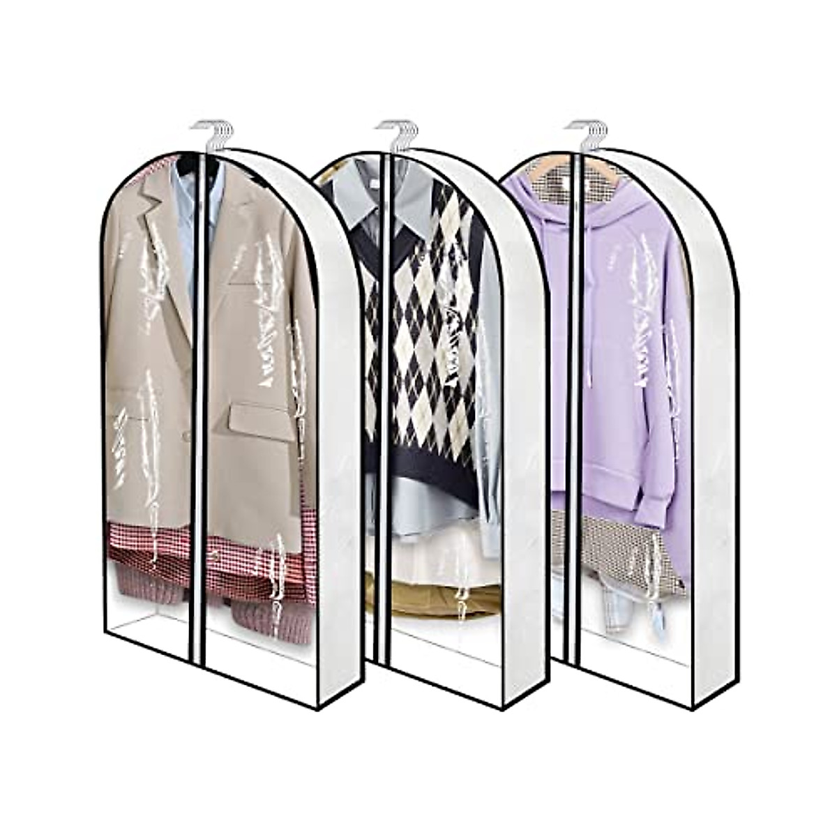 OUPAI 40" Garment Bags for Hanging Clothes Closet Storage with 4" Gussets, Clear Clothes Protectors for Hanging Clothes Suit Cover for Coats, Shirts, Sweaters Storage (White,3 Packs)