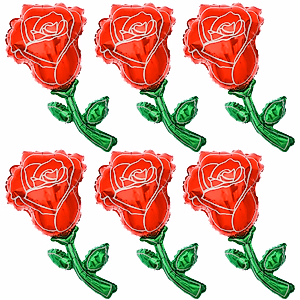 Katchon, Giant Rose Balloons 37 Inch - Pack of 6 | Rose Foil Balloons, Flower Shaped Balloons | Rose Shaped Balloons, Romantic Decorations Special Night | Happy Birthday Balloons Red Rose Balloons