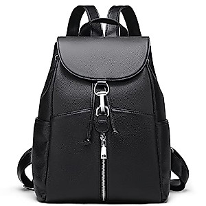 COOLCY Genuine Leather Backpack Purse for Women Black Fashion Backpack (Black)