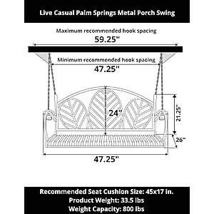 Live Casual Heavy Duty 800 Lb Palm Springs Metal Porch Swing