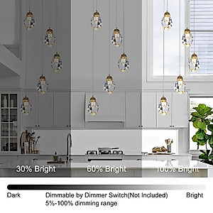 KOKAiZeeKi Dimmable Brass Gold Crystal Pendant Light - Modern 5-Light Diamond Chandelier for Kitchen Island, Dining Room, Hallway, and Bathroom