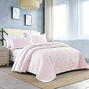 Boryard 3-Piece King Quilt Set, Lightweight Soft Bedspread (104x90 inches) with 2 Pillow Shams (20x36 inches), Pink