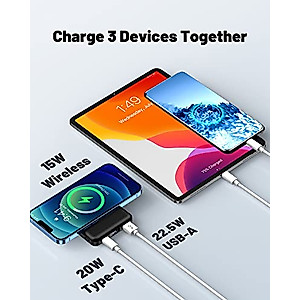 Yiisonger Magnetic Wireless Portable Charger, Foldable 10000mAh Battery Pack with USB-C Cable LED Display, Magnetic Power Bank 22.5W PD Fast Charging for iPhone 14/13/12/Pro/Mini/Pro Max（Black）