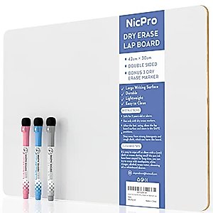 Nicpro 12 x 16 inches Lapboard Small Dry Erase Lap Board Double Sided with 3 Water-Based Pens Learning Mini Whiteboard Portable for Kid Student and Classroom Use