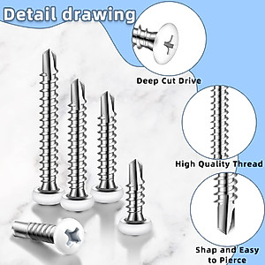 100 Pcs 5 Size #8 White Screws White Wood Screws White Pan Head Screws White Sheet Metal Screws Stainless Steel Screws Wall Plate Fast Self Tapping Screws Thread Truss for Switches Covers Replacement