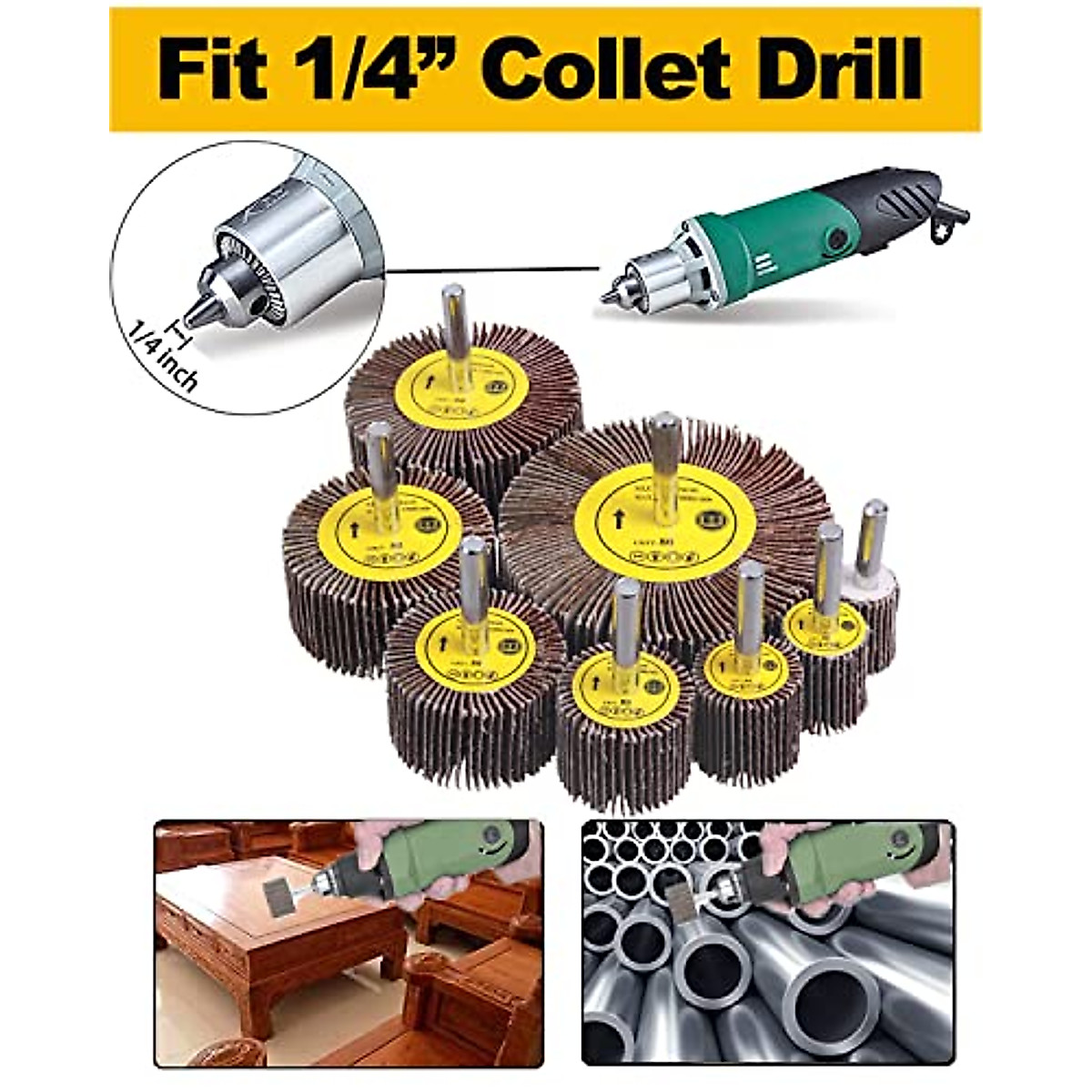 SHITIME 16 Pcs 1/4" Shank Abrasive Flap Wheel Sander, SHITIME Aluminum Oxide Cylindrical Shape Sanding Wheel for Removing and Polishing(80 Grit)