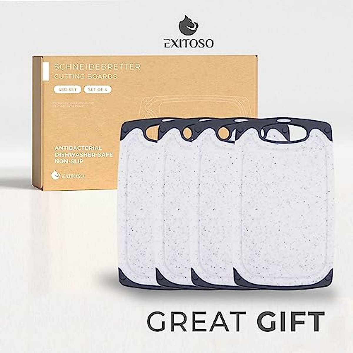 Exitoso Small Cutting Board Set of 4 - Cutting Boards for Kitchen Dishwasher Safe - Non Slip Plastic Cutting Board with Juice Groove - Small Plastic Cutting Boards For Kitchen Essentials