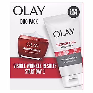 Face Wash by Olay Regenerist Advanced Anti-Aging Pore Scrub Cleanser (5.0 Oz) and Micro-Sculpting Face Moisturizer Cream (1.7 Oz) Skin Care Duo Pack, Total 6.7 Ounces Packaging may Vary