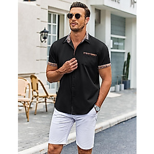 COOFANDY Men's Button Up Shirts Short Sleeve Business Casual Dress Shirts for Men Black