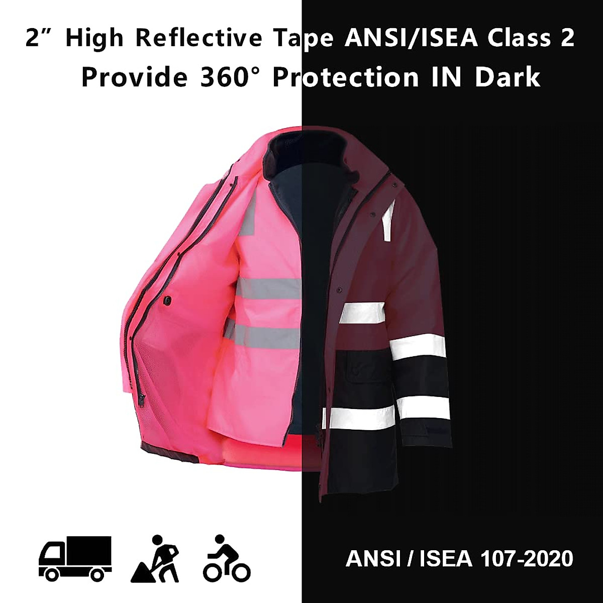 SMASYS Safety High Visibility Oxford 6 in 1 Reflective Jacket Insulated Parka, ANSI Class 3, Construction Protective Workwear
