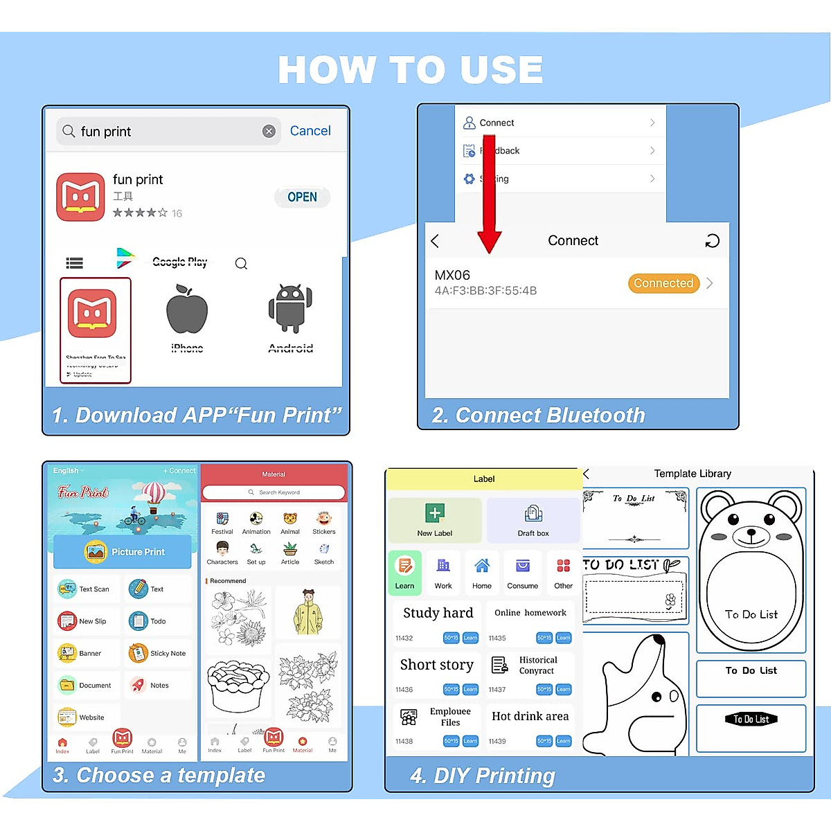 Portable Pocket Printer, Mini Bluetooth Thermal Mobile Printers with 10 Rolls Printing Paper and 5 Colored Pens Compatible with Android iOS, Inkless Printing Gift for Study Office Receipt Photo Notes