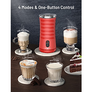 Paris Rhône Milk Frother, 4-in-1 Milk Steamer and Frother, Hot & Cold Foam Milk Warmer with Temperature Control, Auto Shut-Off Frother for Coffee, Latte, Cappuccino, Macchiato