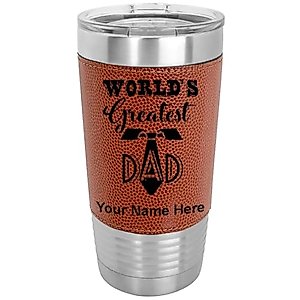 LaserGram 20oz Vacuum Insulated Tumbler Mug, World's Greatest Dad, Personalized Engraving Included (Faux Leather, Basketball Style)